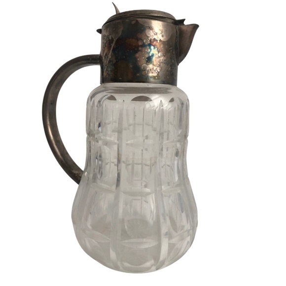 Kitchen | Vintage 197s Glass Pitcher Jar With Silver | Poshmark